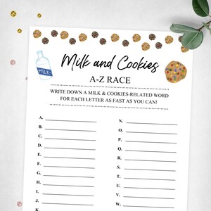 Milk and Cookies A-Z Race. Birthday Party Game. Milk & Cookies Theme A ...