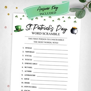 St. Patrick's Day Word Scramble. Party Game. Holiday Game. Green St ...