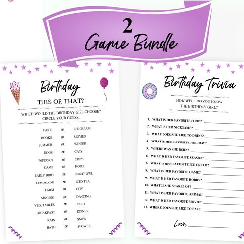 Birthday This or That Party Game. Teen Tween Girl Birthday - Etsy