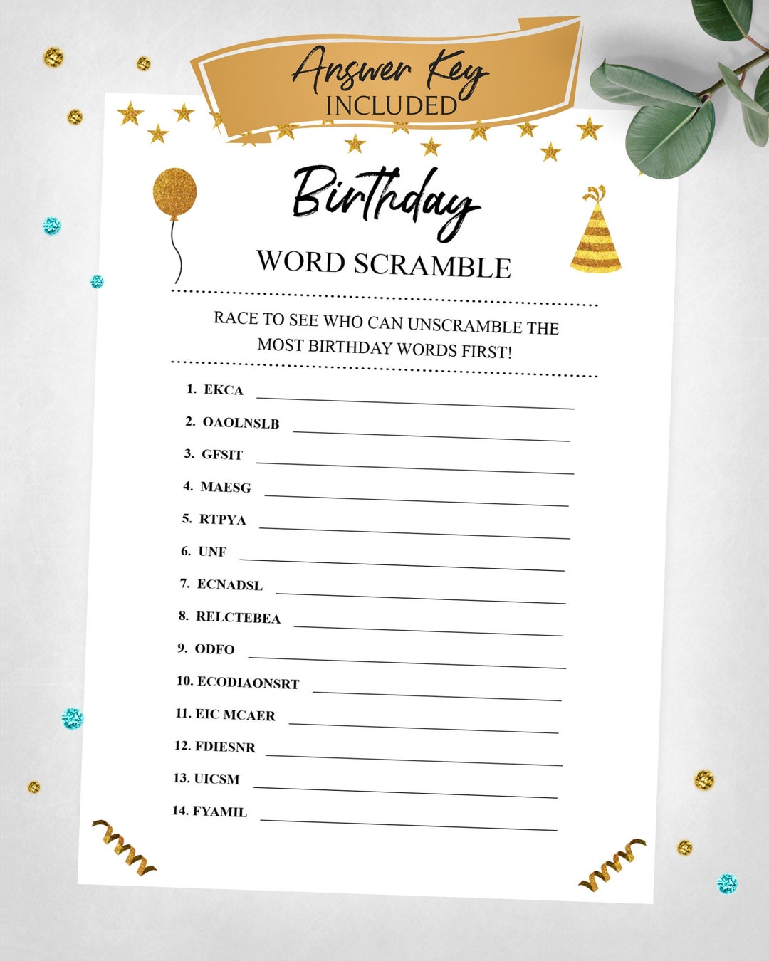 Birthday Word Scramble. Boy or Girl Birthday Party Game. Teen, Tween ...