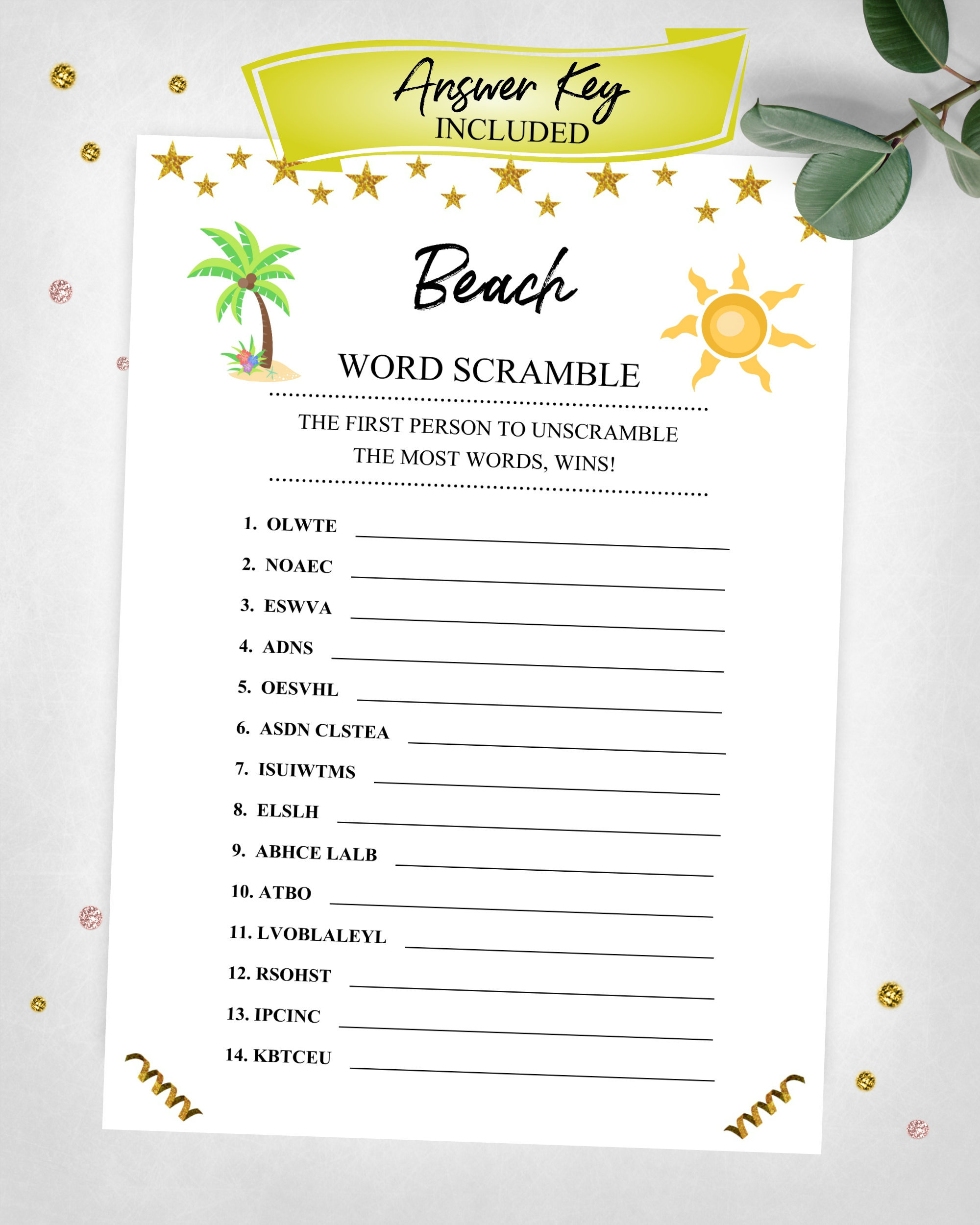 Beach Word Scramble. Spring, Summer Beach Word Scramble Game. Beach Fun ...