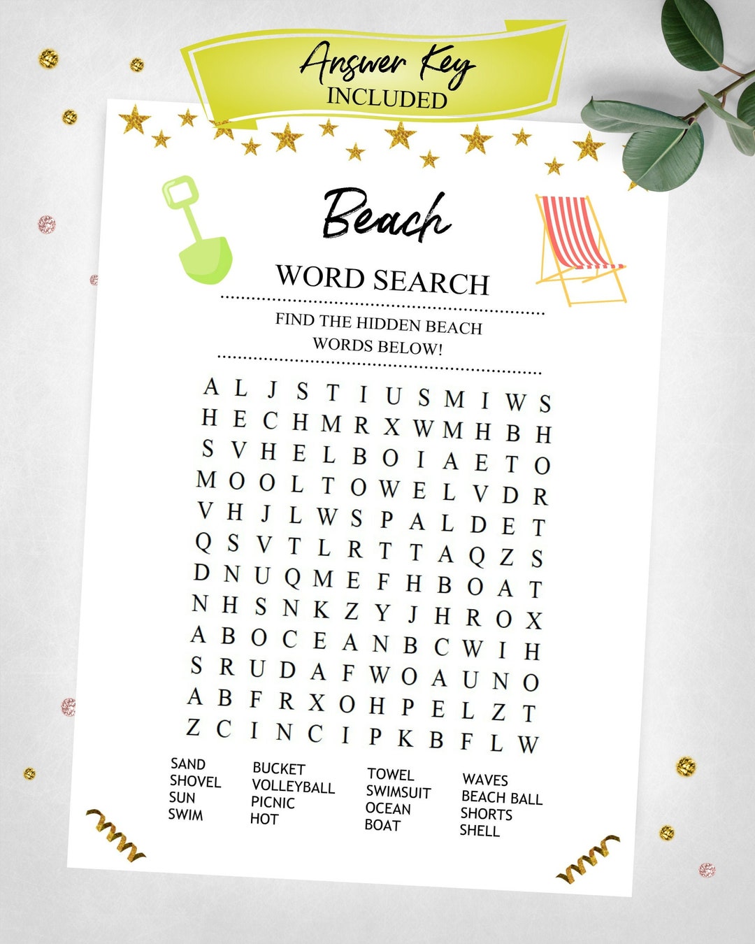Beach Word Search. Spring, Summer Beach Word Search Game. Beach Fun ...