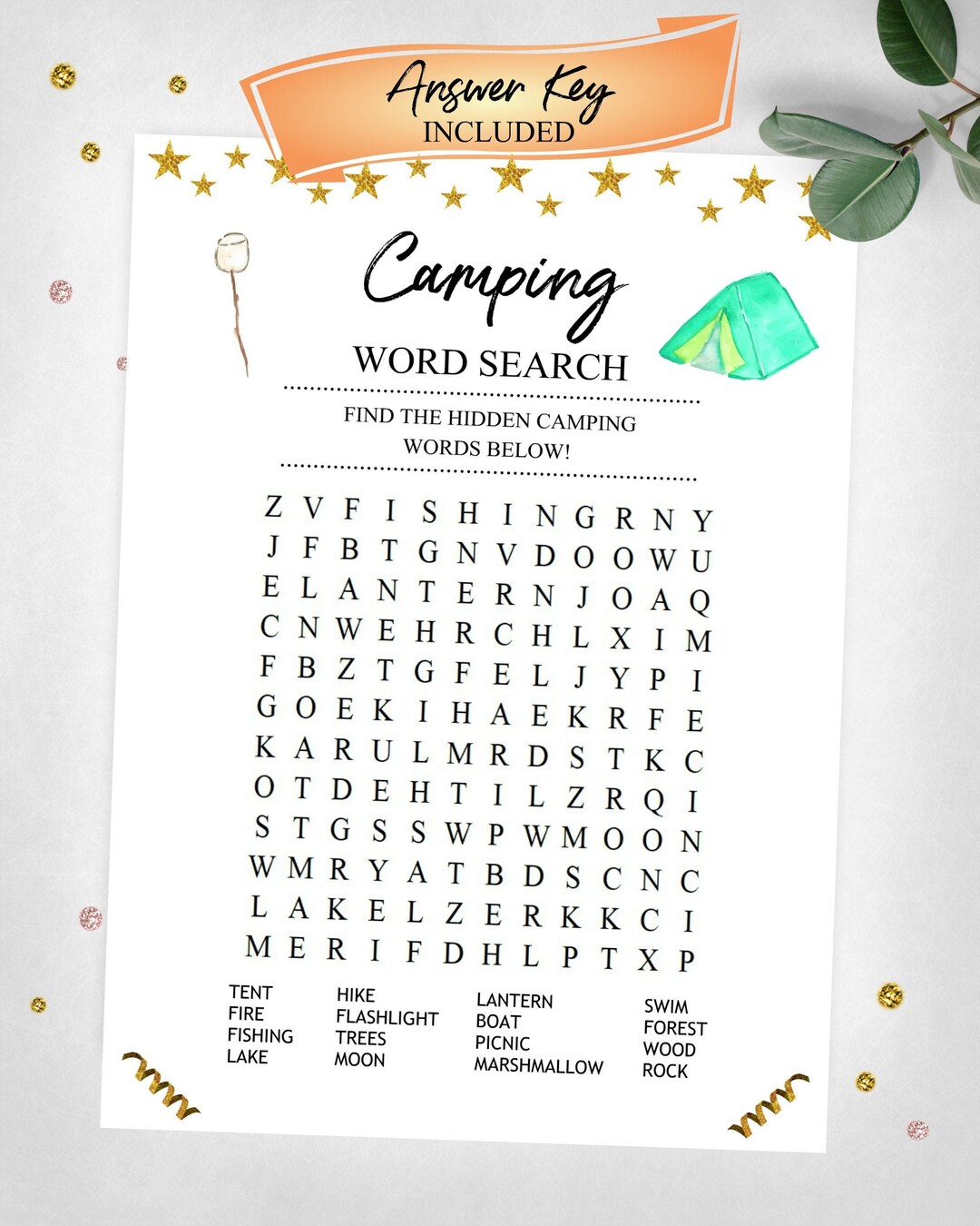 Camping Word Search. Spring, Summer. Camping Trip Game. Camp Fun ...