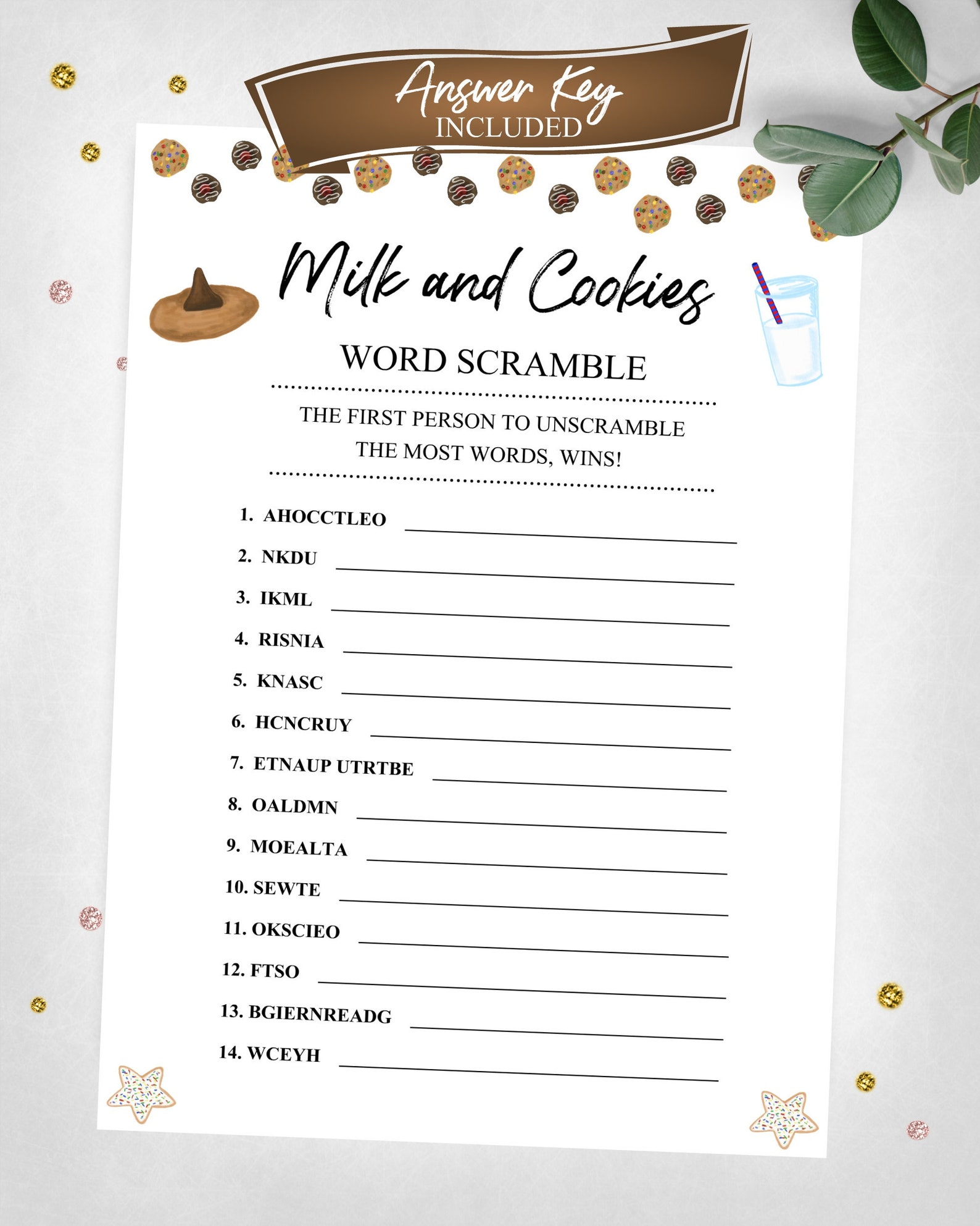 Milk and Cookies Word Scramble. Birthday Party Game. Milk & Cookies ...