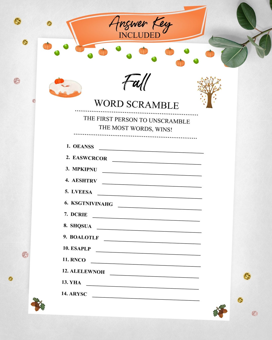 Fall Word Scramble. Fall Game. Autumn Party Game. Seasonal Game ...