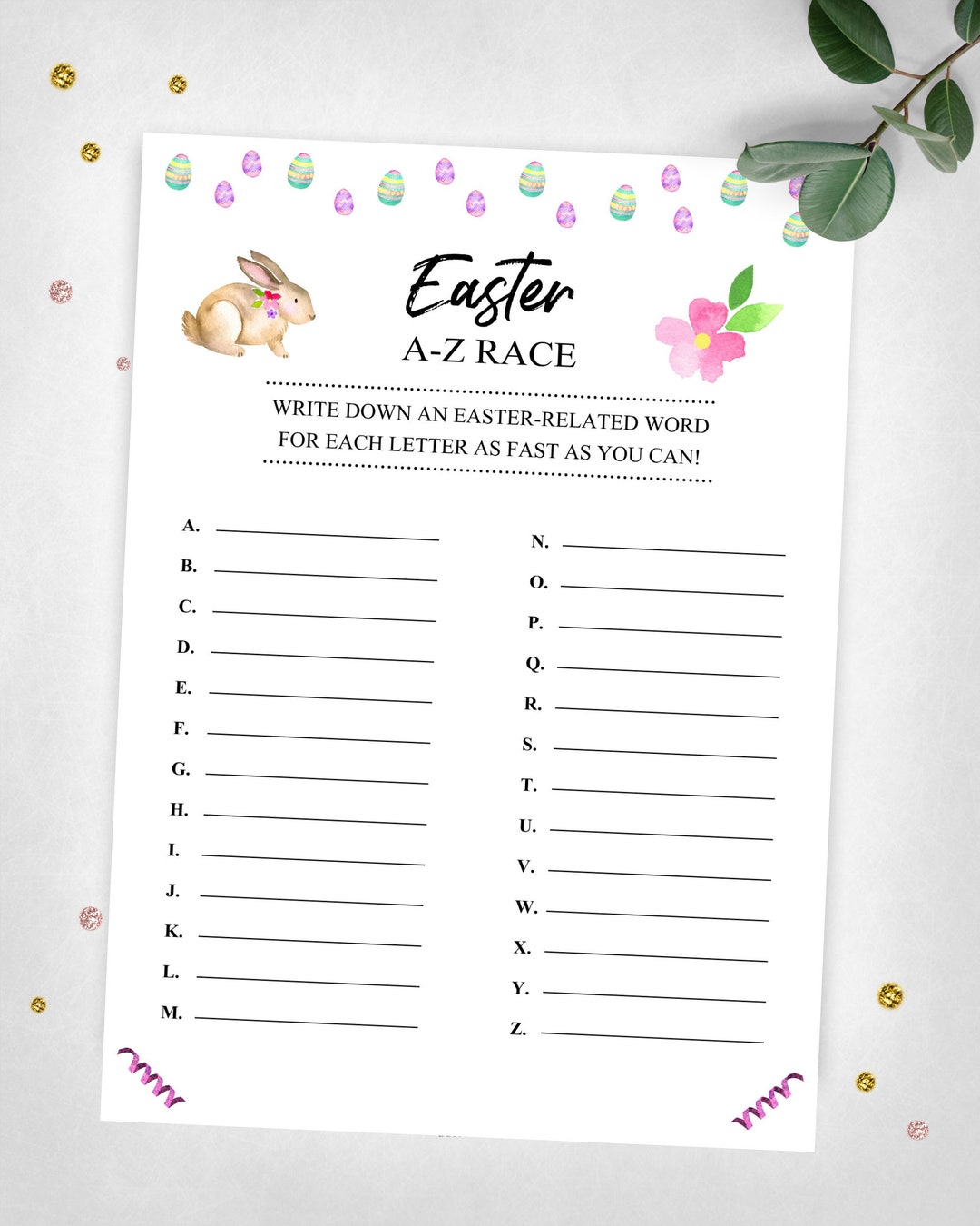 Easter A-Z Race. Home Party Game. Holiday Game. Pink Easter Game ...