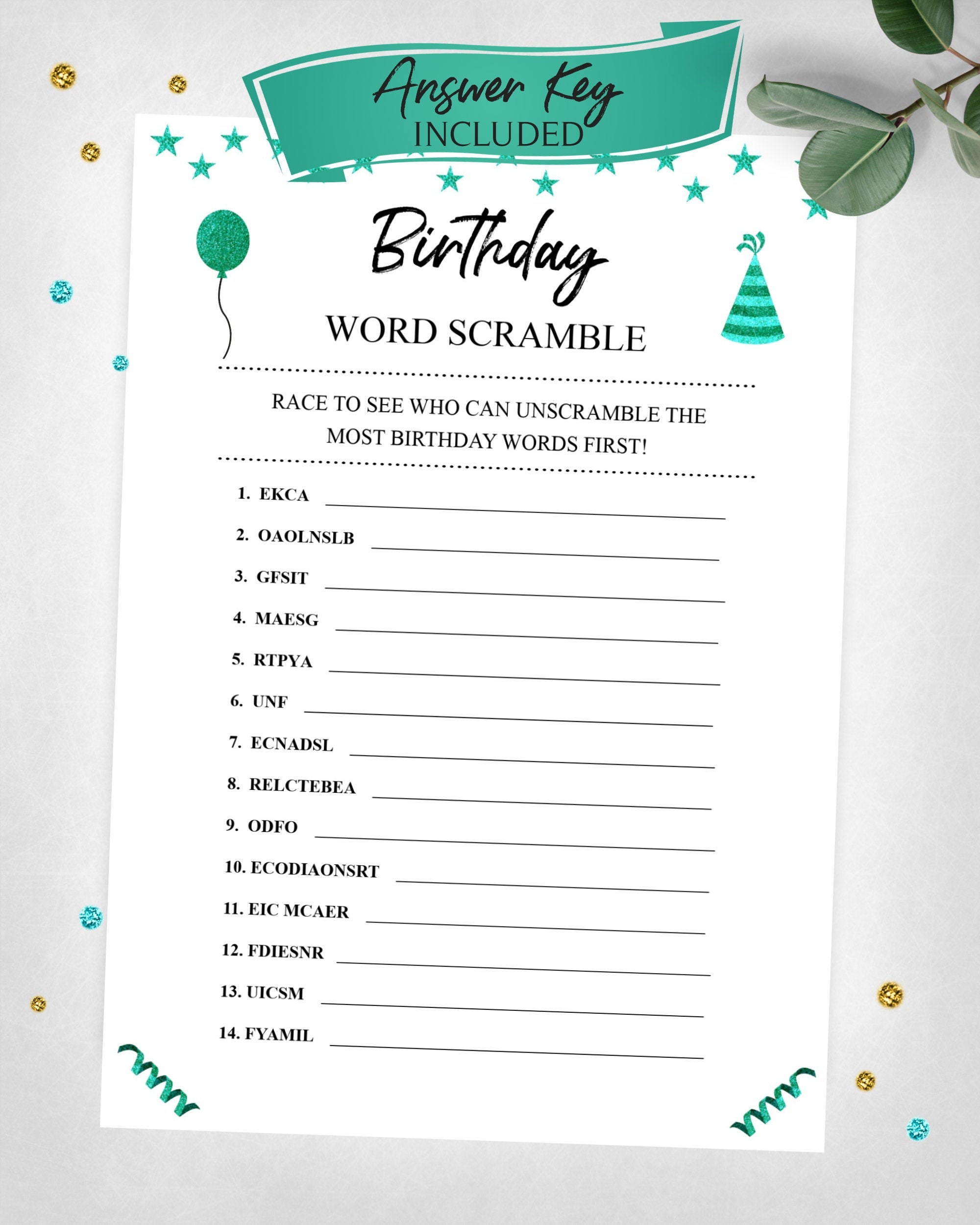 Birthday Word Scramble. Boy or Girl Birthday Party Game. Teen, Tween ...