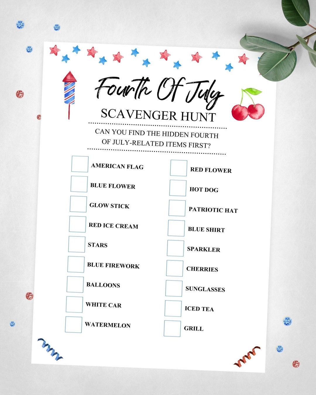 Fourth of July Scavenger Hunt. Independence Day Holiday Game. at Home ...