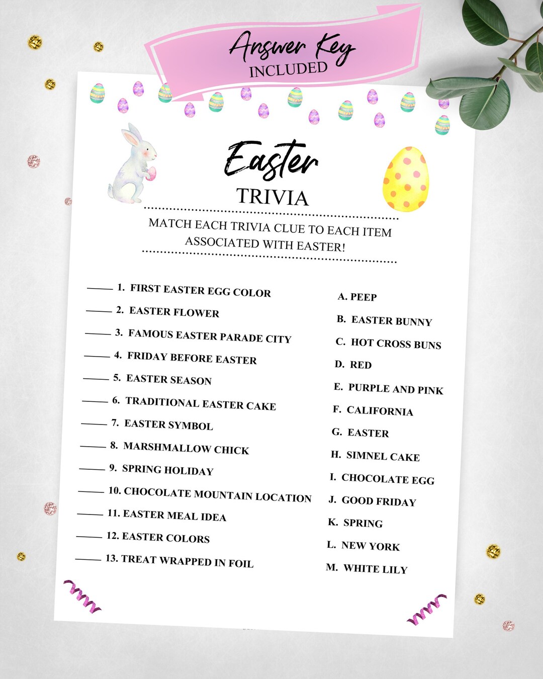 Easter Trivia. Home Party Game. Holiday Game. Easter Trivia. Pink ...
