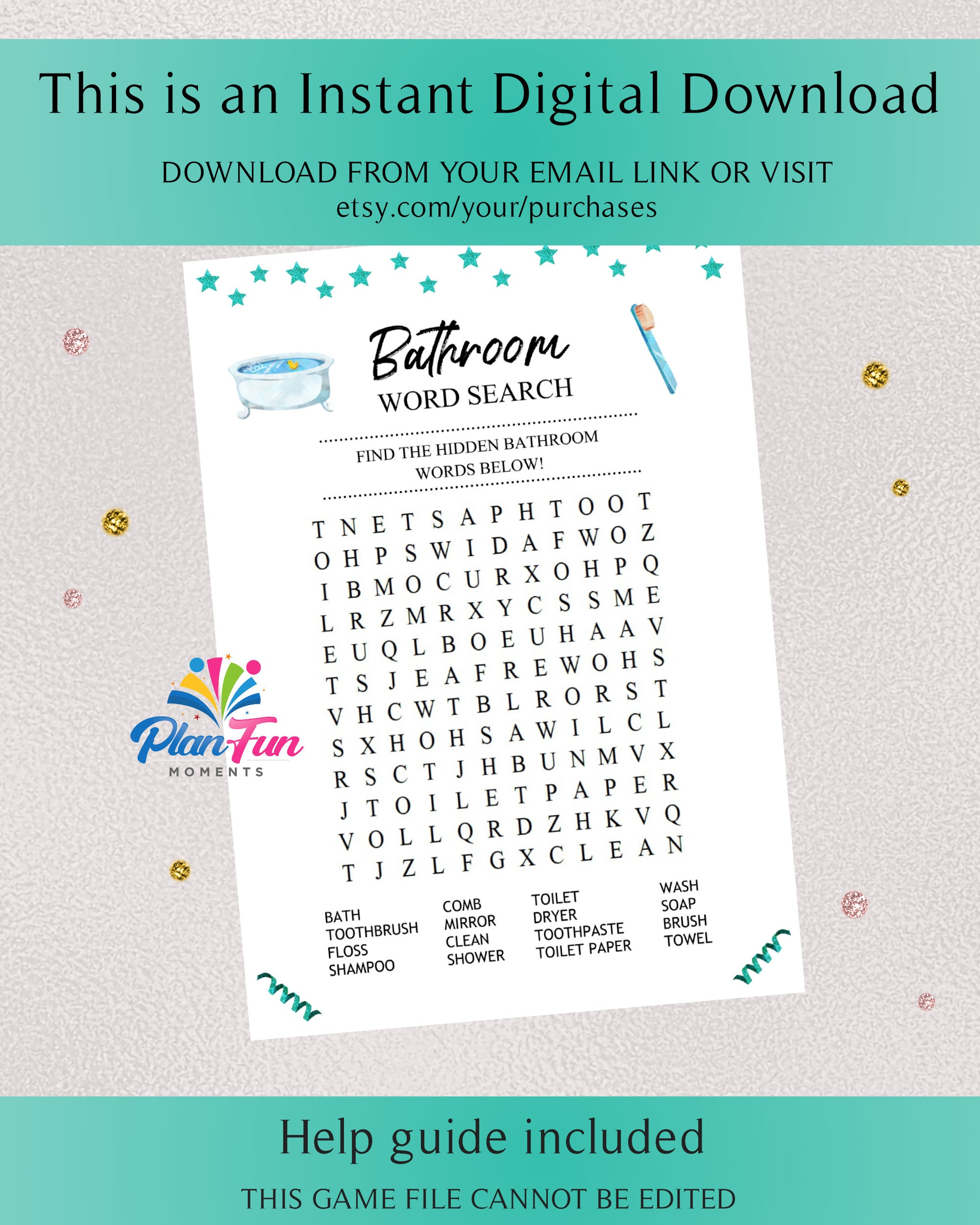 Bathroom Word Search. in the Home Game. Rainy Day Game. - Etsy Canada