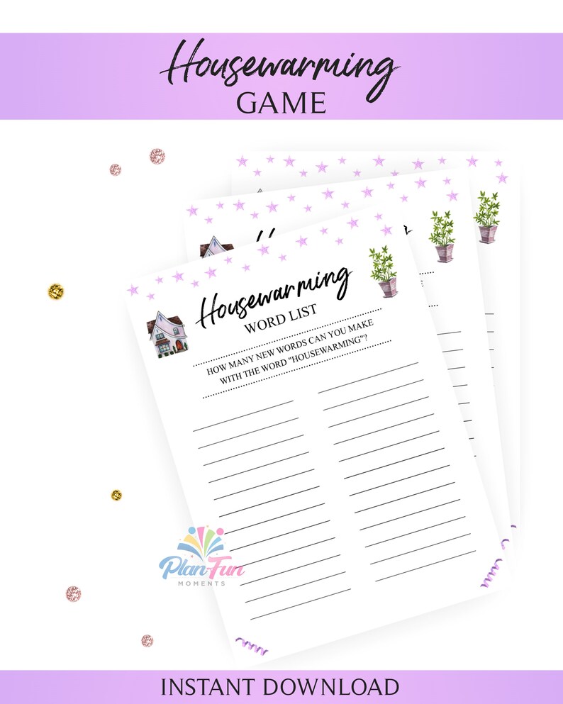Housewarming Word List. Housewarming Party Game. Real Estate. New Home ...