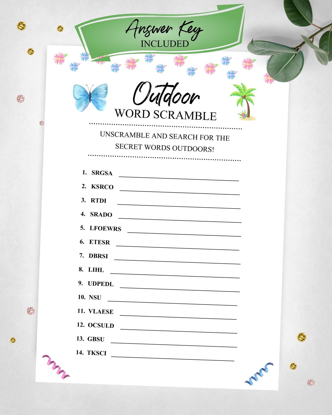 Outdoor Word Scramble. Summer Outside Word Scramble. Outdoor Game ...