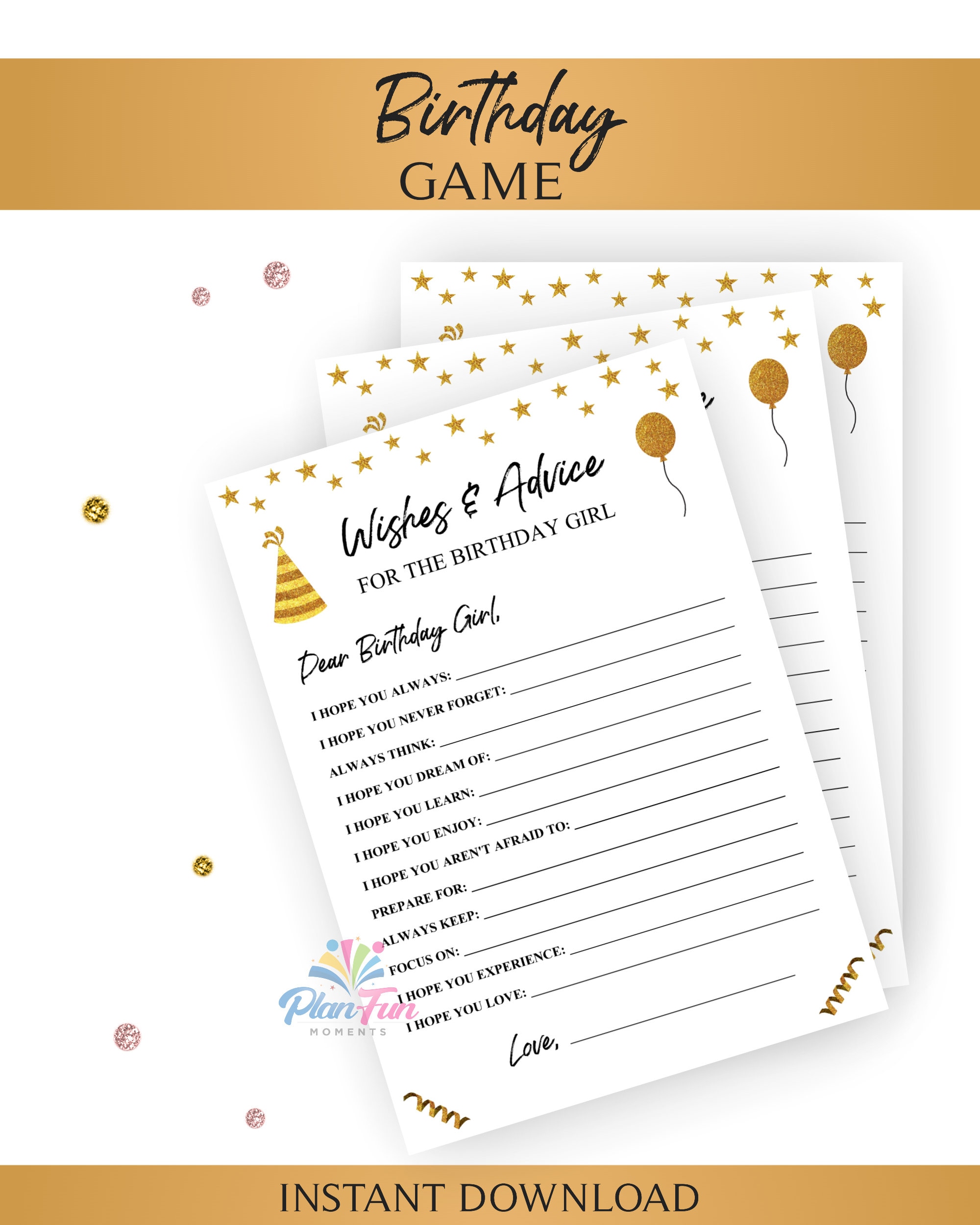 Wishes and Advice for the Birthday Girl. Gold Birthday Girl Party Game ...