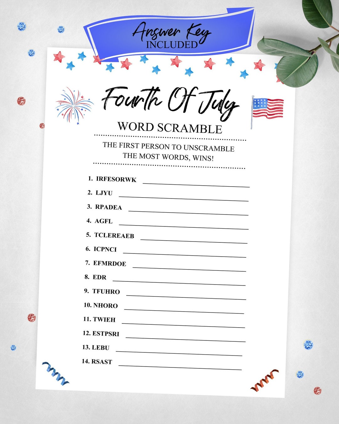 Fourth of July Word Scramble. Independence Day Holiday Game. at Home ...