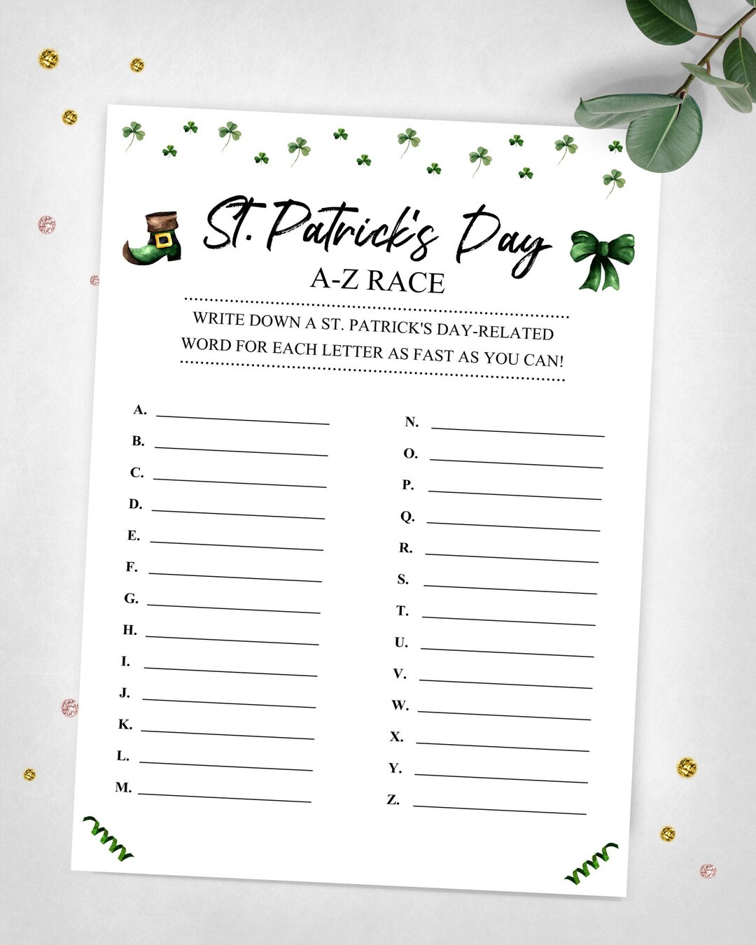 St. Patrick's Day A-Z Race. Party Game. Holiday Game. Green St. Patrick ...