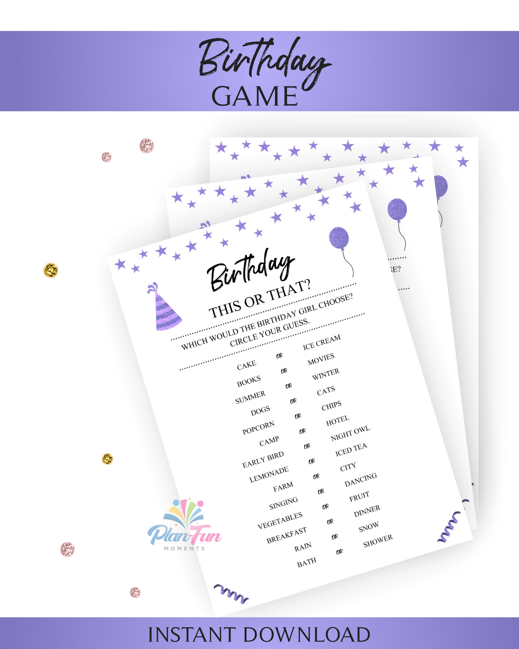 Birthday This or That? Lavender Party Game. Teen, Tween, Youth, Adult ...
