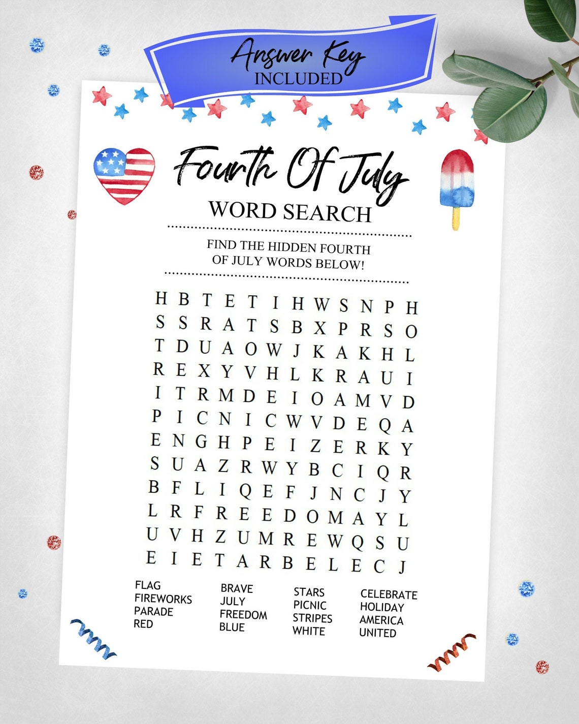 Fourth of July Word Search. Independence Day Holiday Game. at Home Game ...