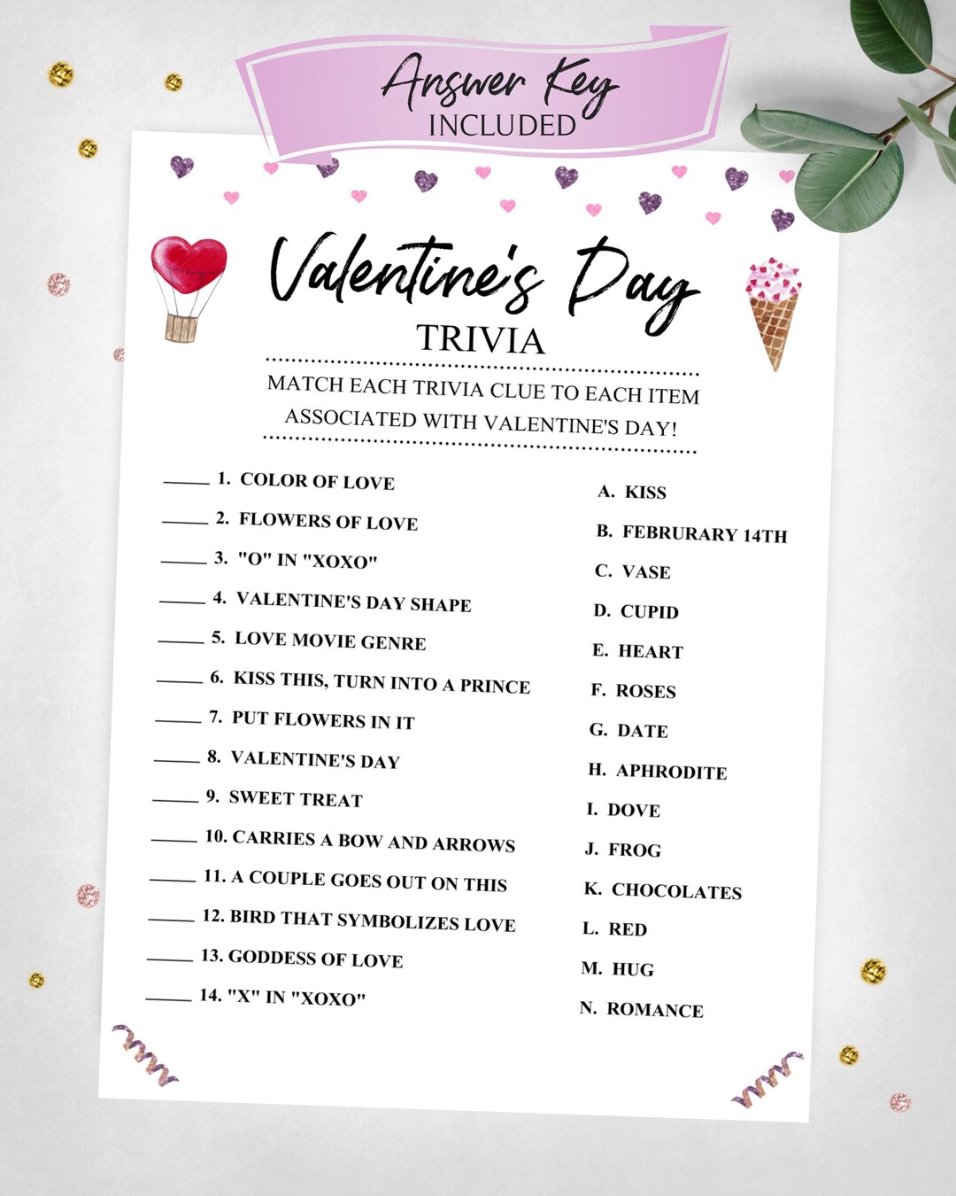 Valentine's Day Trivia. Party Game. Holiday Game. Lilac and Lavendar ...