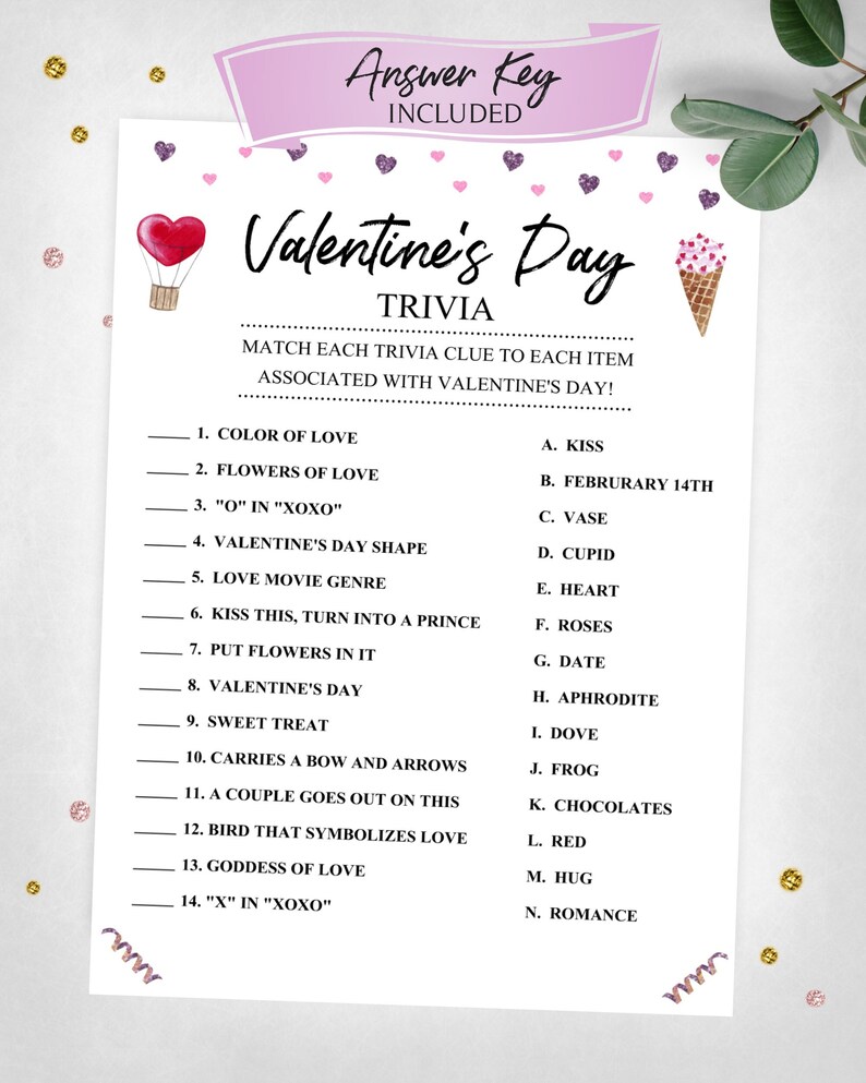Valentine's Day Trivia. Party Game. Holiday Game. Lilac and Lavendar ...