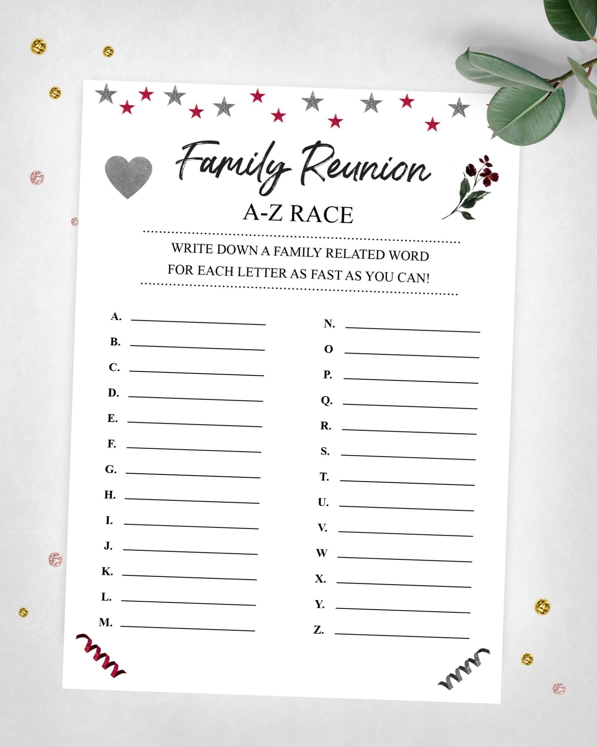 Family Reunion Game A-Z Race. Family Party Game. A-Z Word Race Game ...