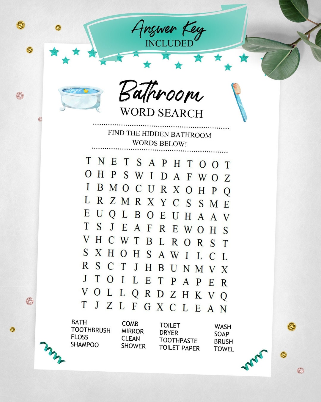 Bathroom Word Search. in the Home Game. Rainy Day Game. Housewarming ...