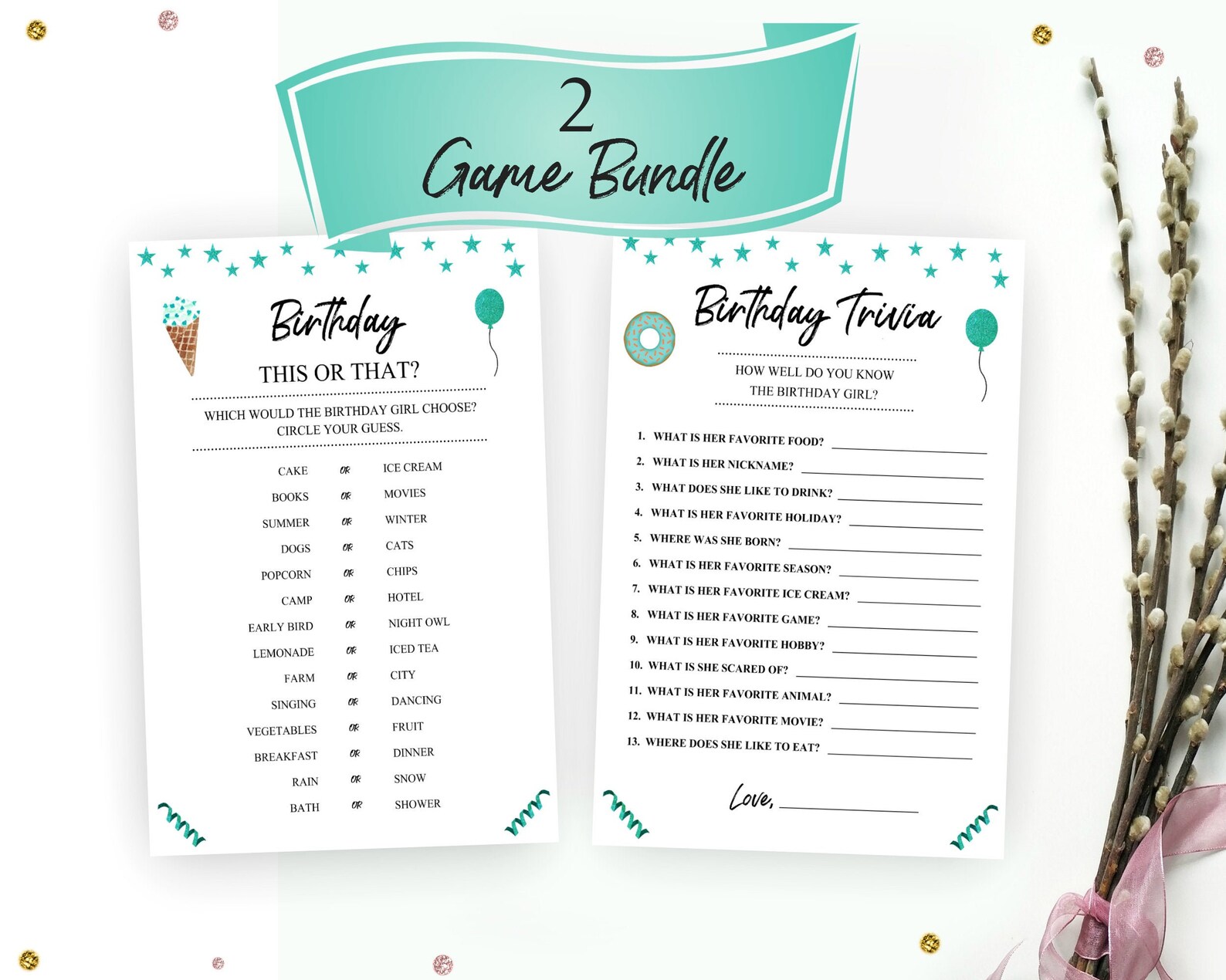 Girl Birthday 2 Game Bundle. This or That. Birthday Trivia. - Etsy