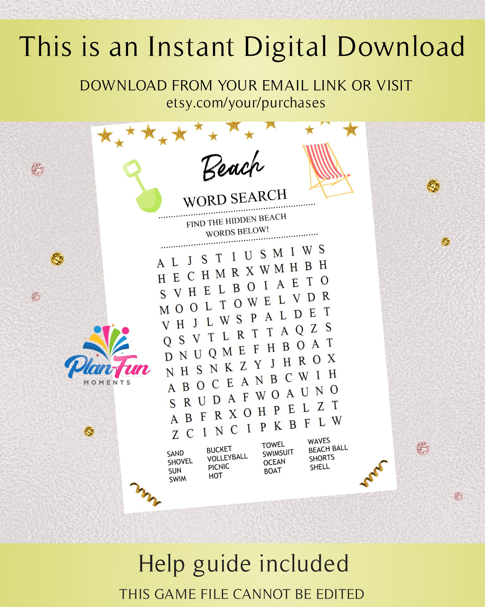 Beach Word Search. Spring Summer Beach Word Search Game. - Etsy