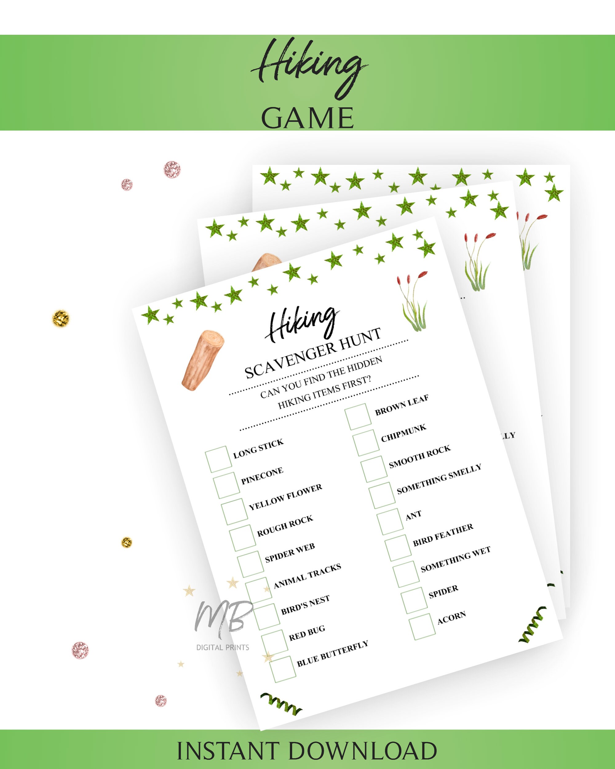 Hiking Scavenger Hunt. Spring, Summer Hiking Scavenger Hunt Game ...