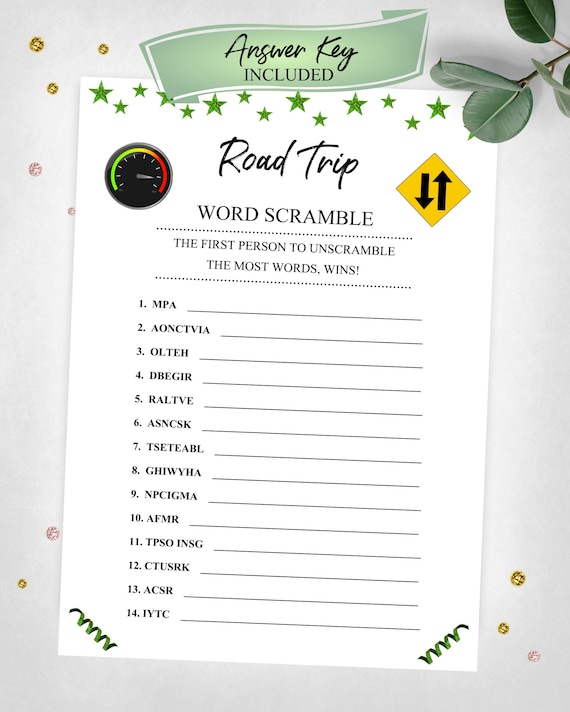 Road Trip Word Scramble. Road Adventure Word Scramble Game. | Etsy