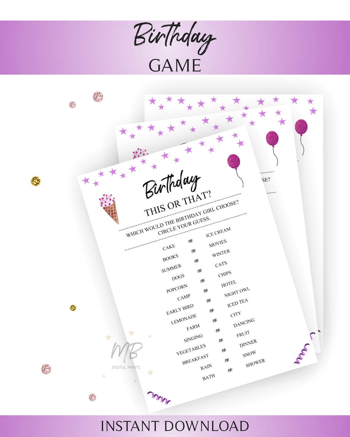Birthday This or That? Party Game. Teen, Tween Girl Birthday Game ...