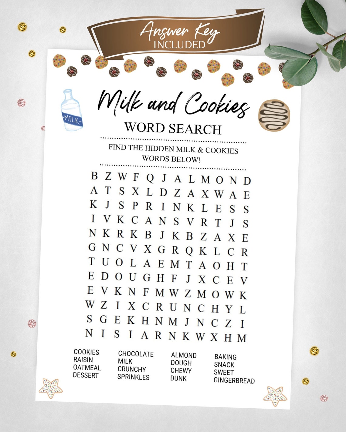Milk and Cookies Word Search. Birthday Party Game. Milk & Cookies Theme ...