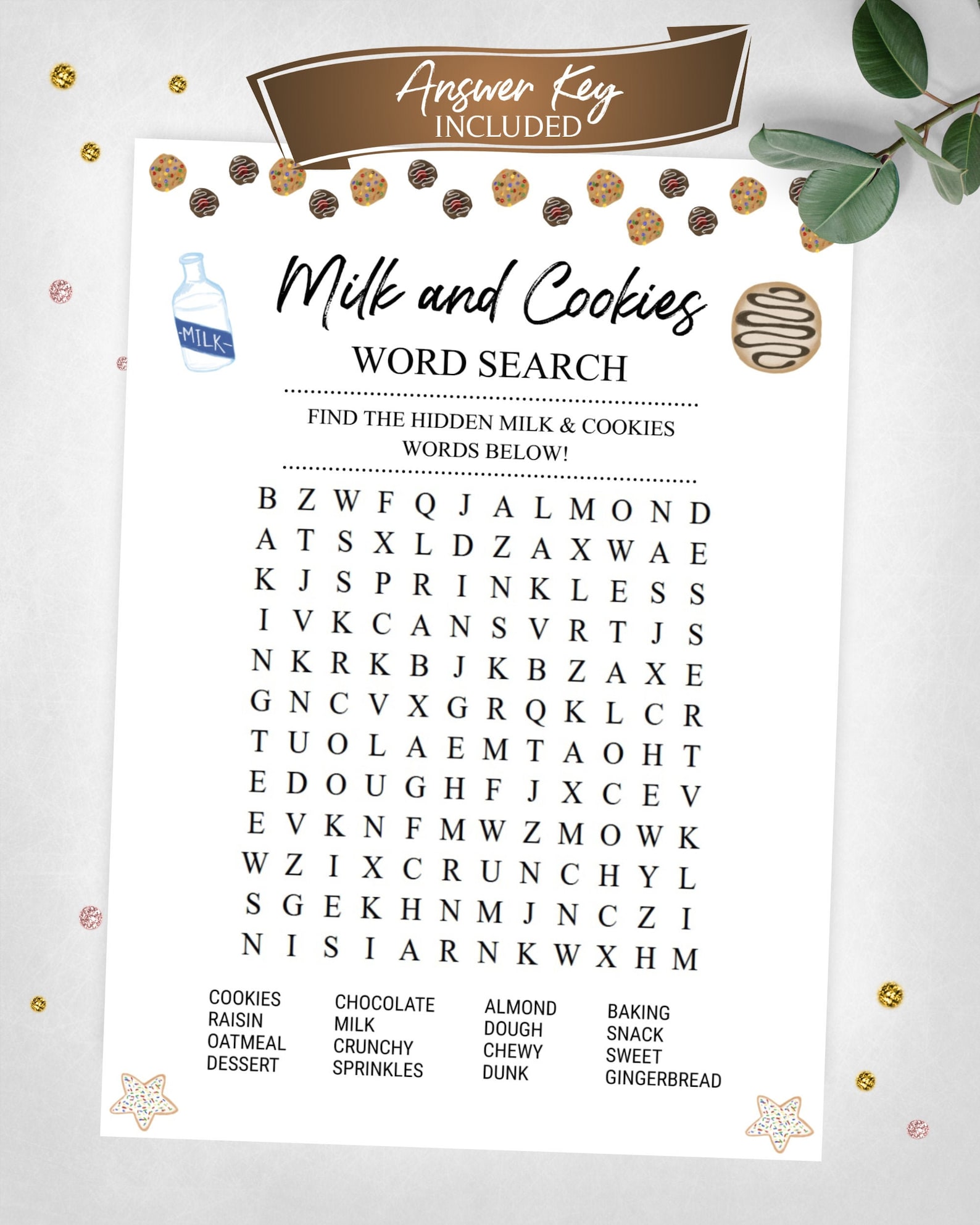 Milk and Cookies Word Search. Birthday Party Game. Milk & Cookies Theme ...