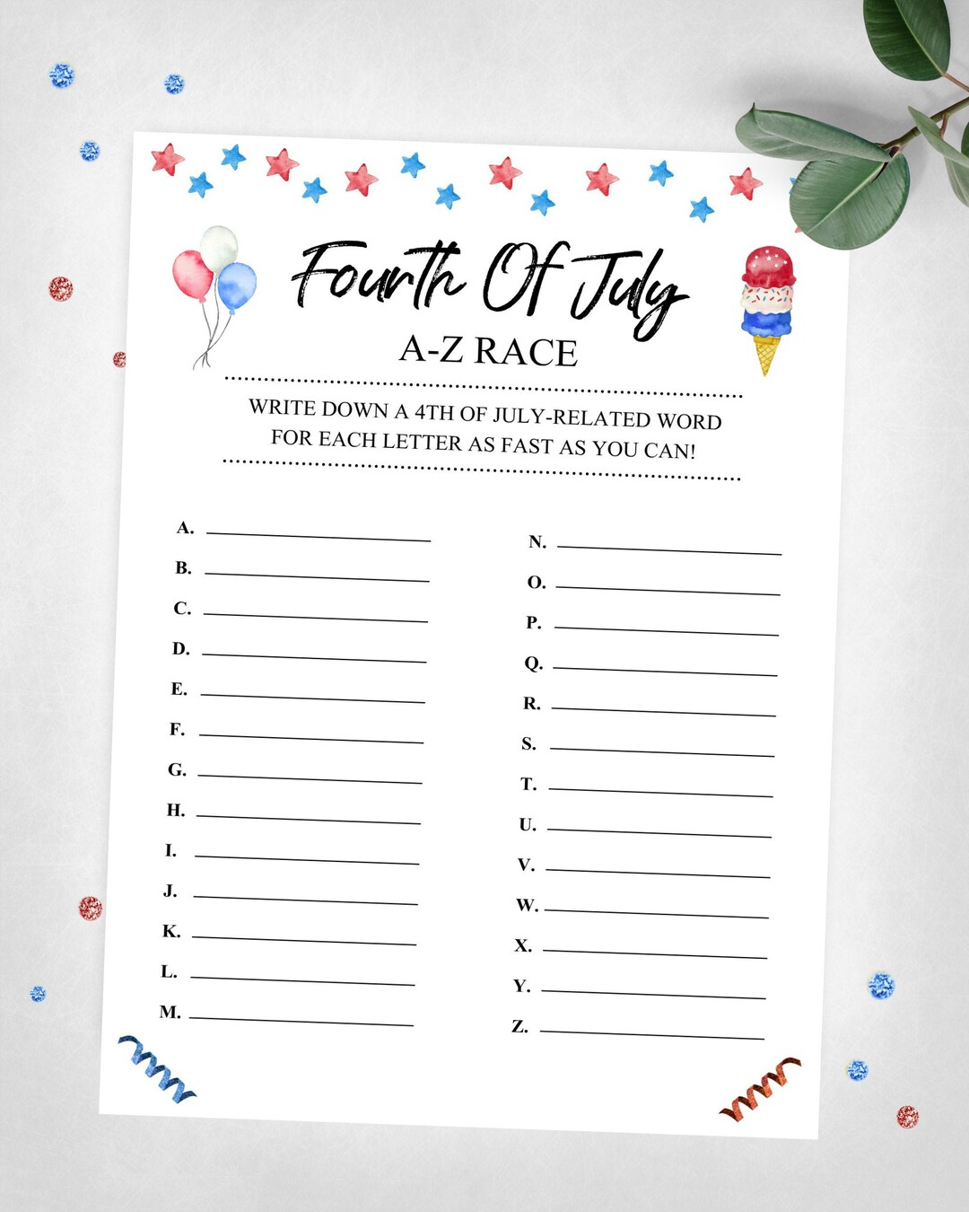 Fourth of July A-Z Race. Independence Day Holiday Game. at Home Game ...