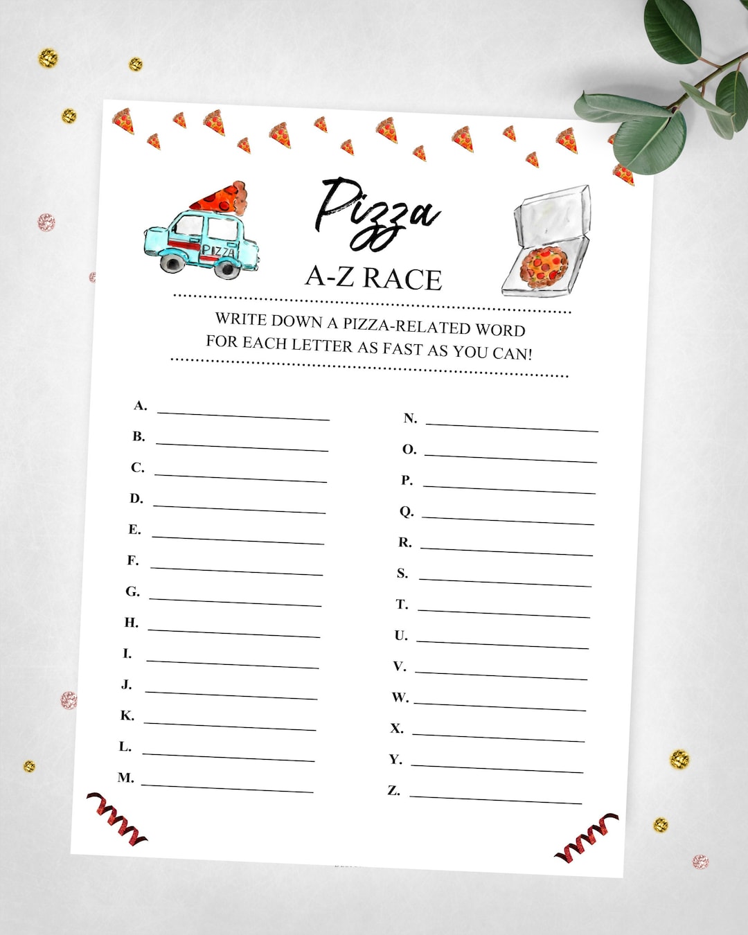 Pizza A-Z Race. Pizza Party Game. Slumber Party Game. Instant Digital ...