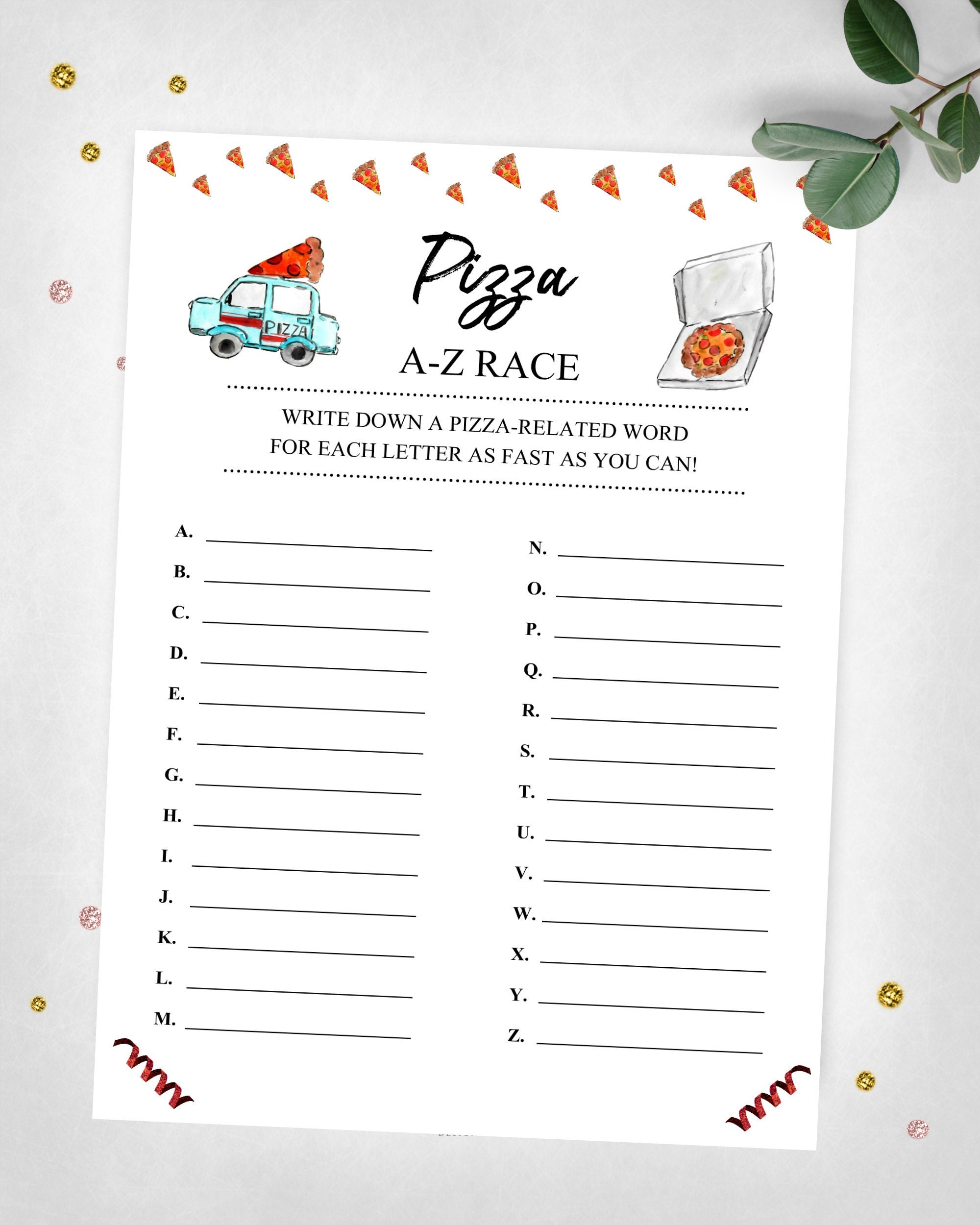 Pizza A-Z Race. Pizza Party Game. Slumber Party Game. Instant Digital ...