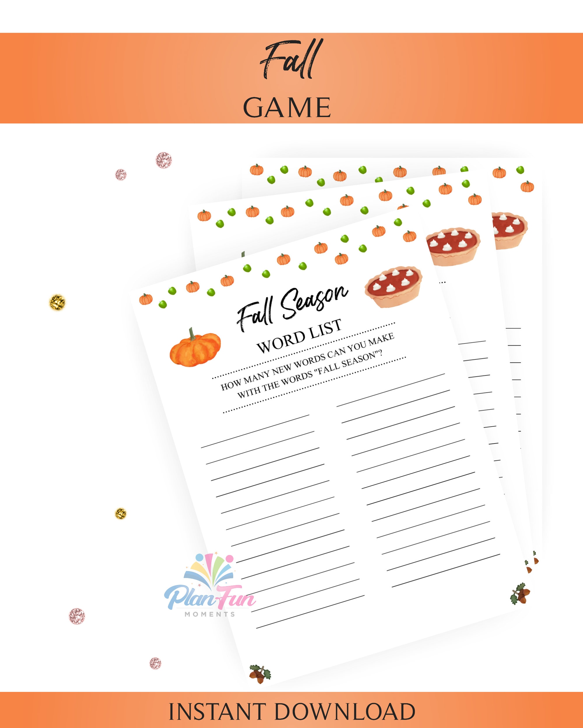 Fall Season Word List. Fall Game. Autumn Party Game. Seasonal Game ...