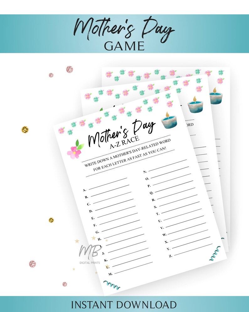 Mother's Day A-Z Race. Mother's Day Holiday Game. at Home Game. Instant ...