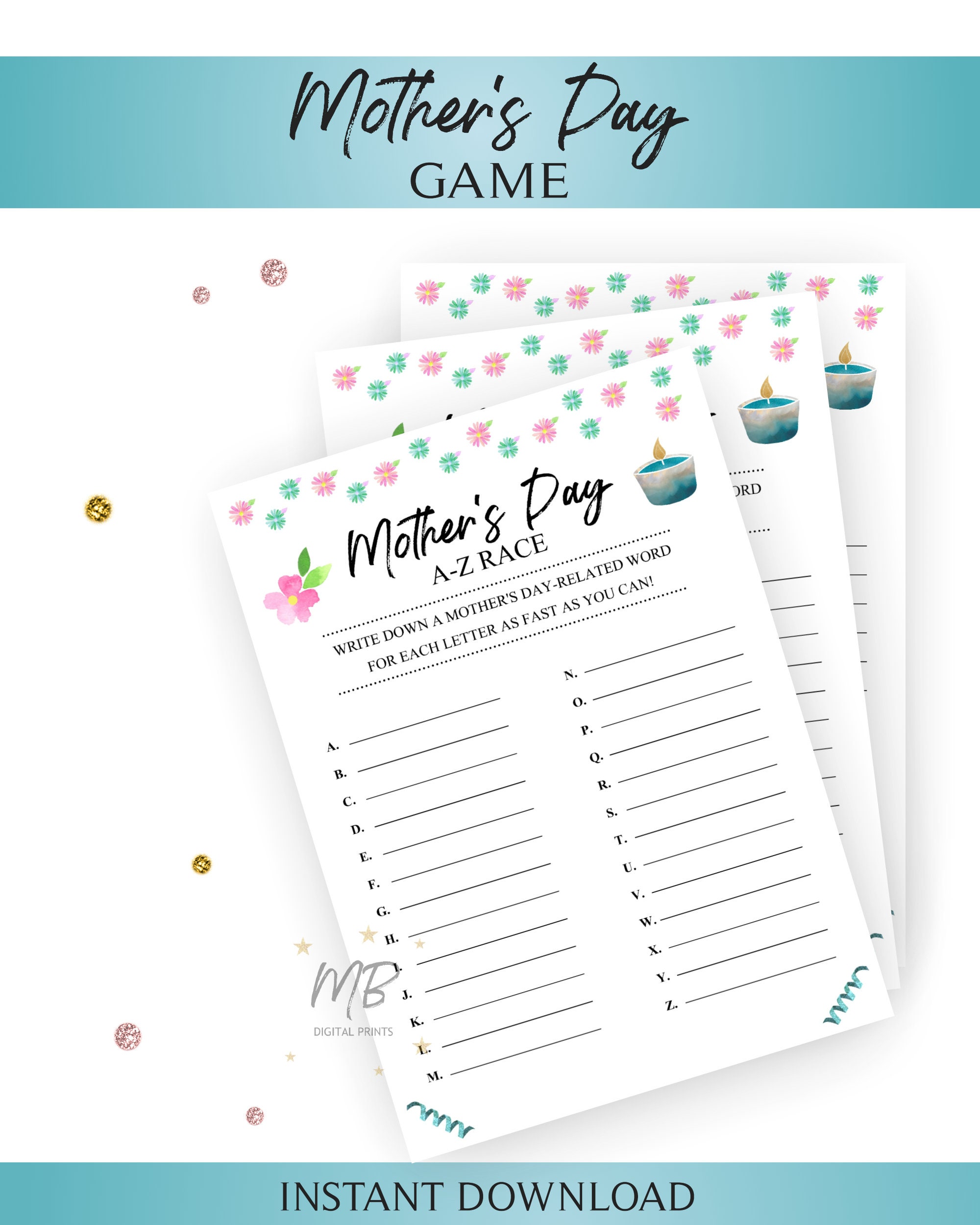Mother's Day A-Z Race. Mother's Day Holiday Game. at Home Game. Instant ...