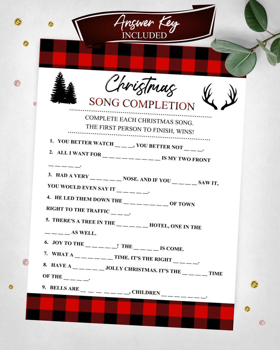 Christmas Song Completion. Holiday Printable Game. Christmas Party Game ...