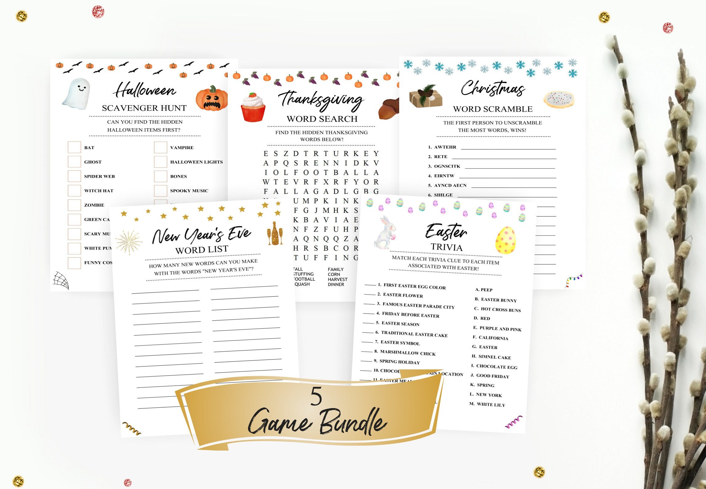 Holiday 5 Bundle Games. Mixed Bundle Holiday Party Games. Word Search ...