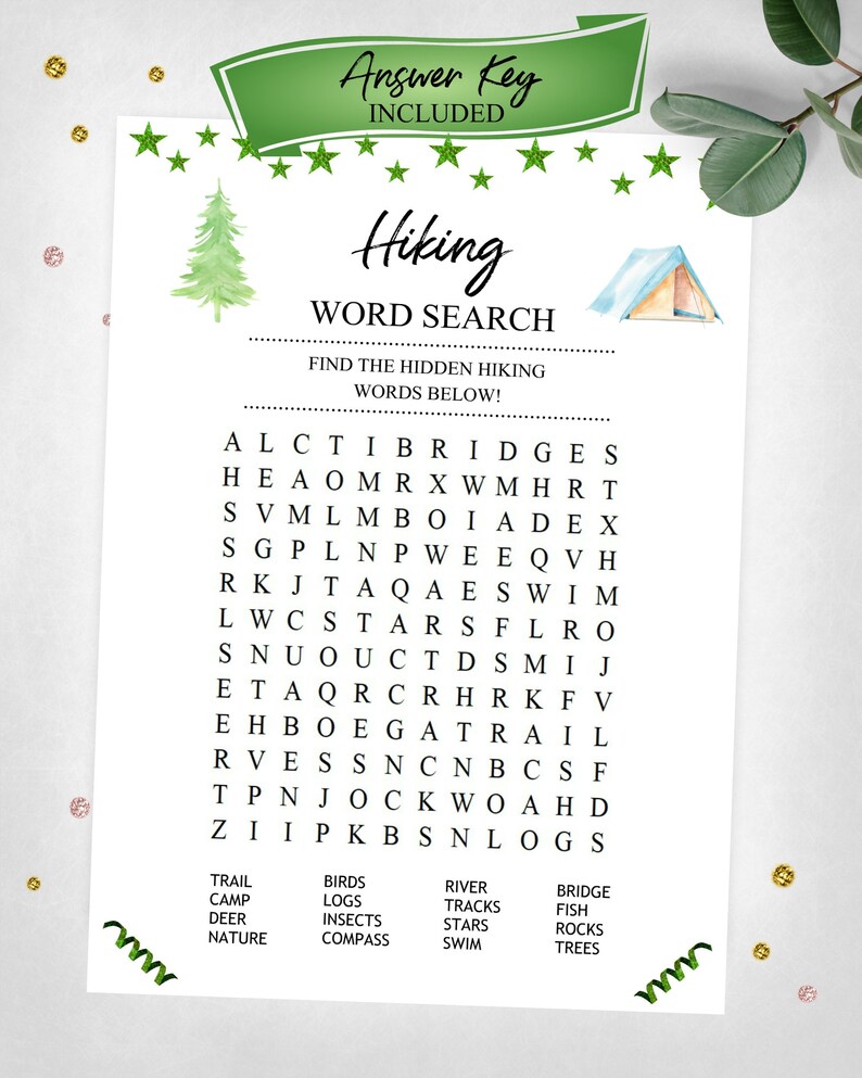 Hiking Word Search. Spring, Summer Hiking Word Search Game. Hiking ...
