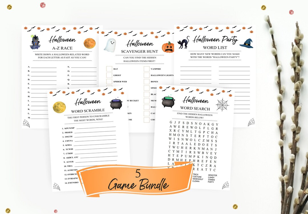 Halloween 5 Bundle Games. Halloween Party Games. Word Search, Scramble ...