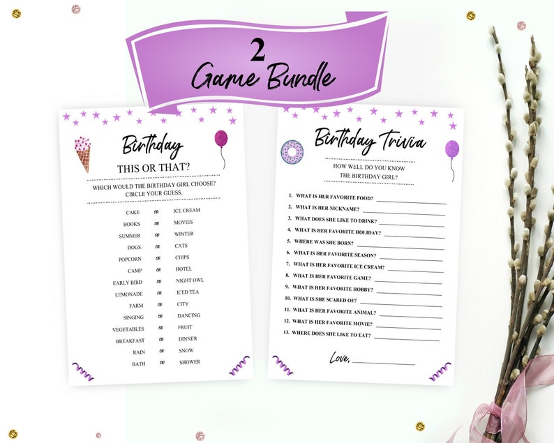 Girl Birthday 2 Game Bundle. This or That. Birthday Trivia. Girl ...