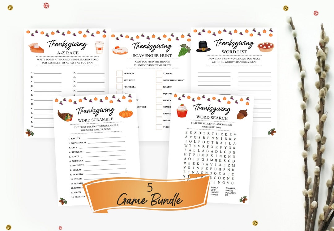 Thanksgiving 5 Bundle Games. Thanksgiving Party Games. Word Search ...