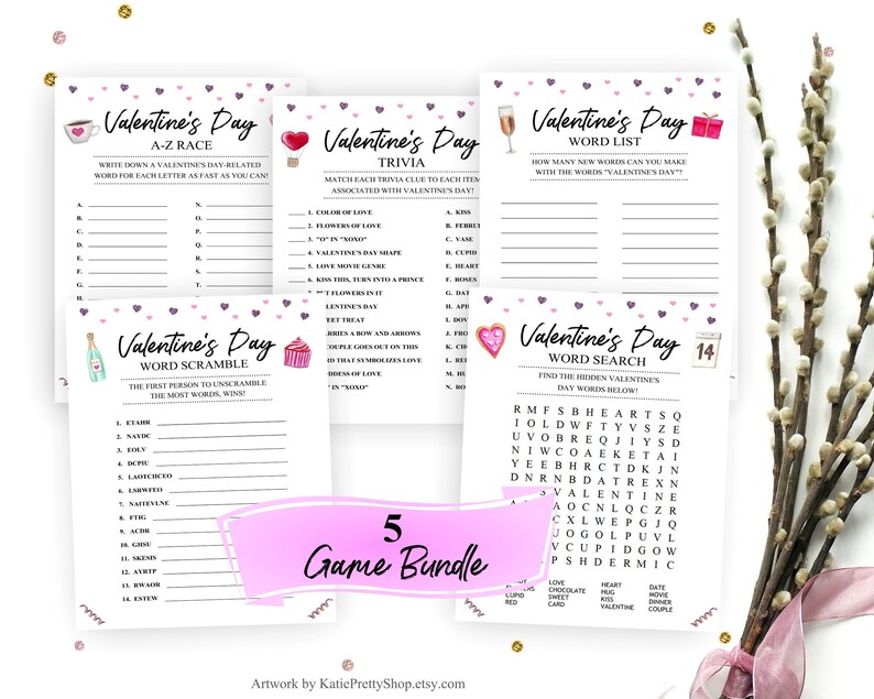 Valentine's Day 5 Game Bundle. Party and Holiday Games. - Etsy
