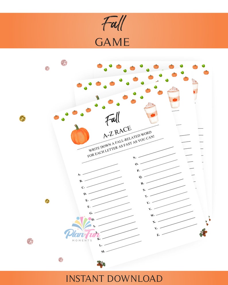 Fall A-Z Race. Fall Game. Autumn Party Game. Seasonal Game. Instant ...