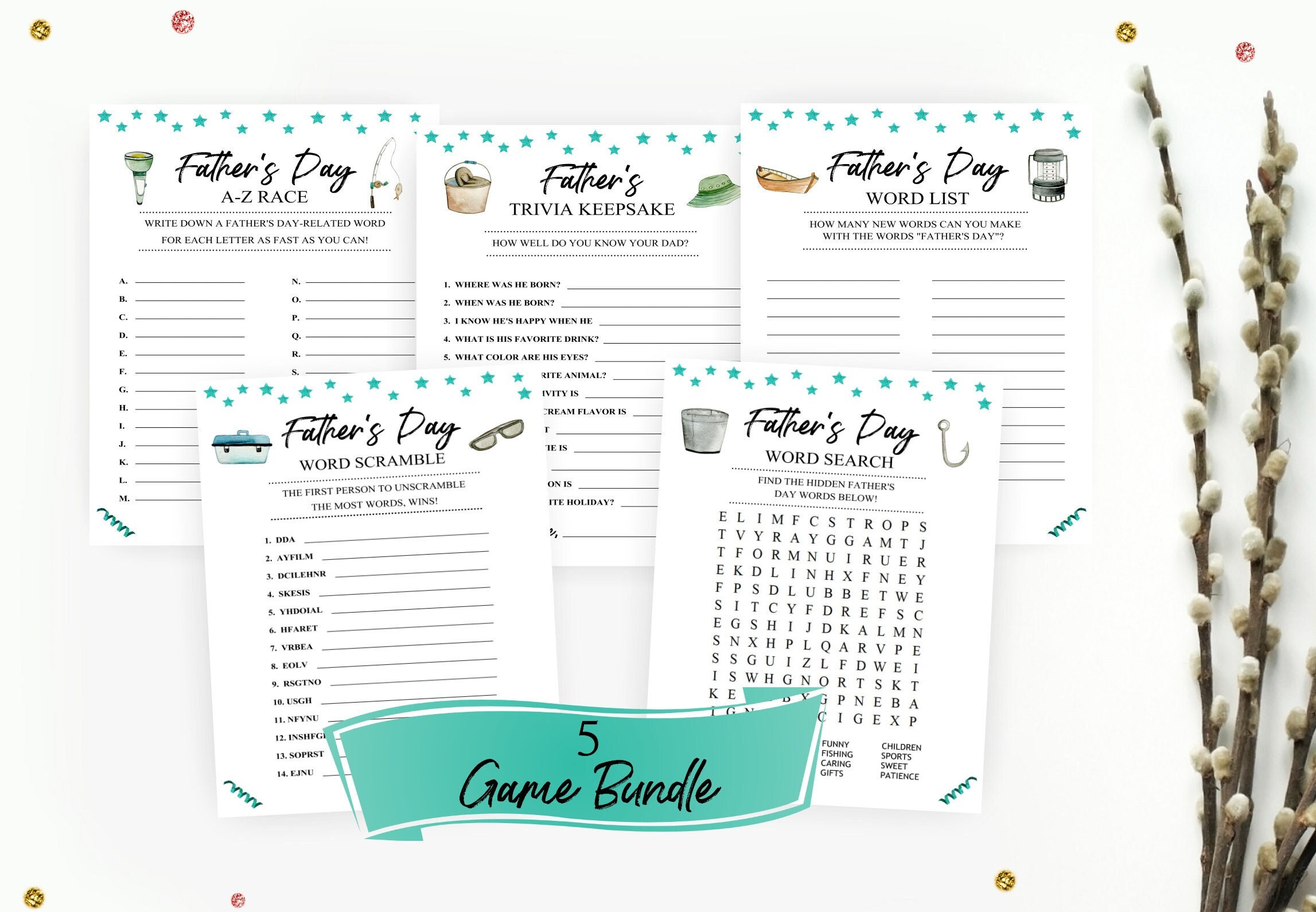 Father's Day 5 Game Bundle. Home Party Games. Holiday Games. Word ...