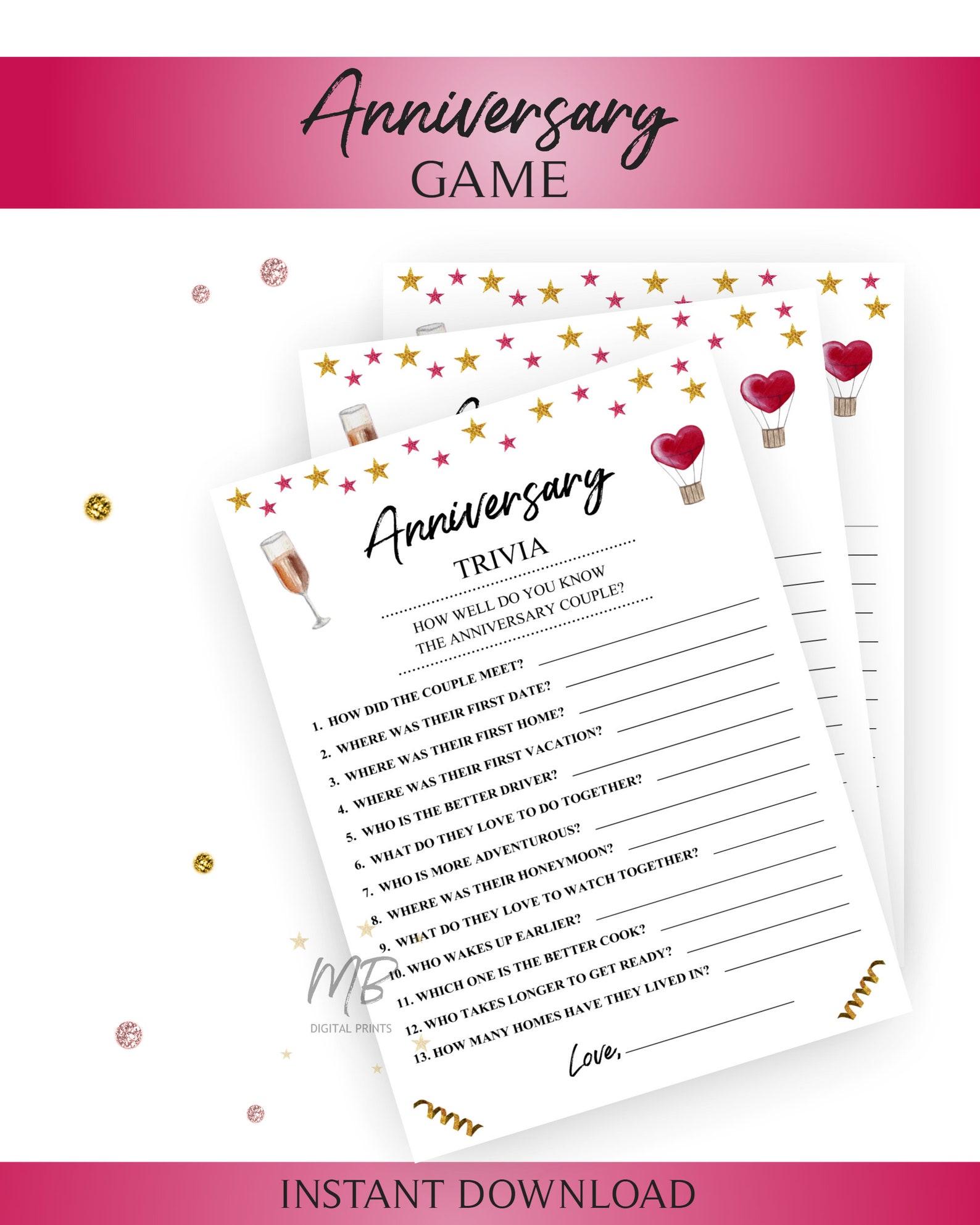 Anniversary Trivia. Party Keepsake Game. Anniversary Party Game ...