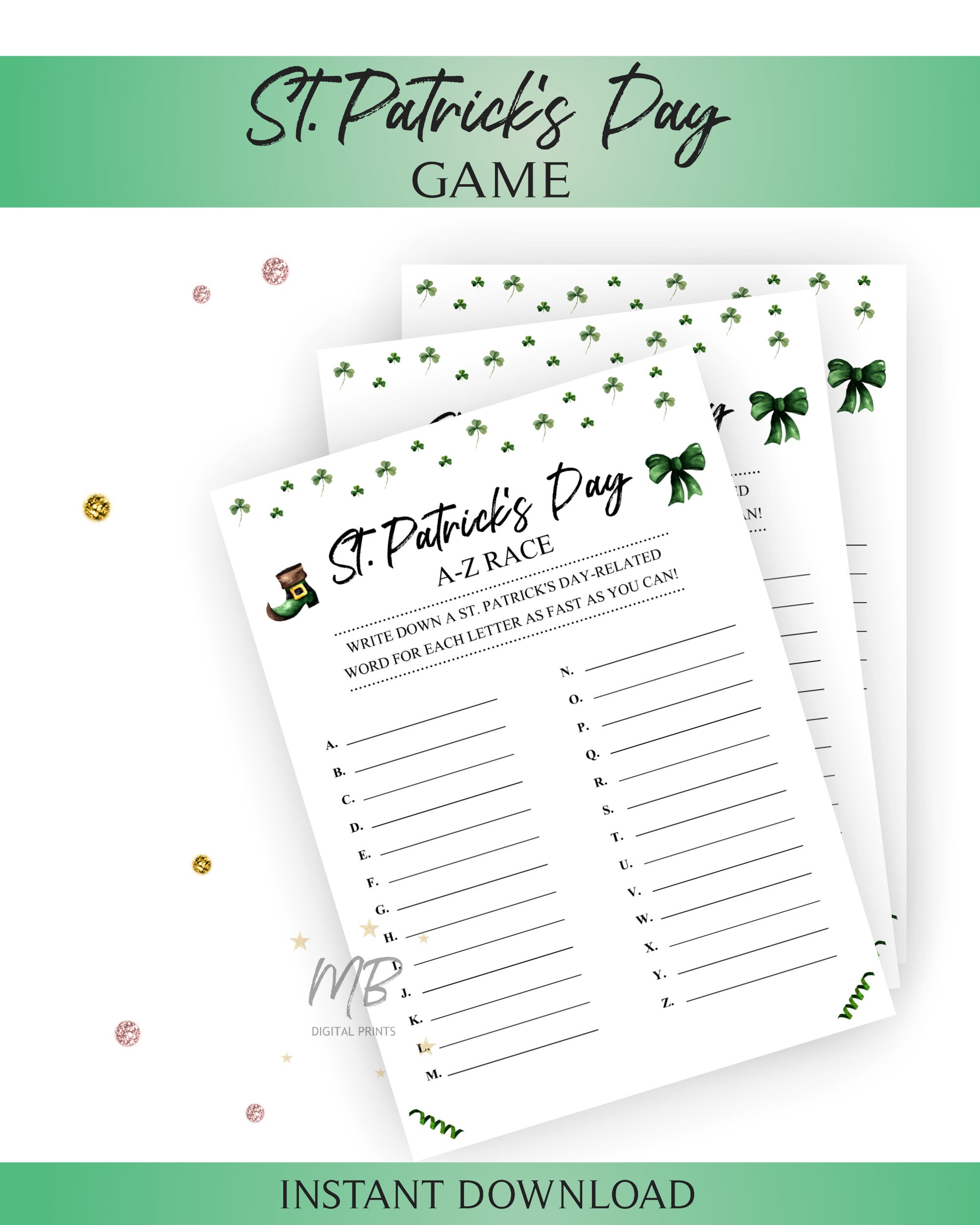 St. Patrick's Day A-Z Race. Party Game. Holiday Game. - Etsy Canada