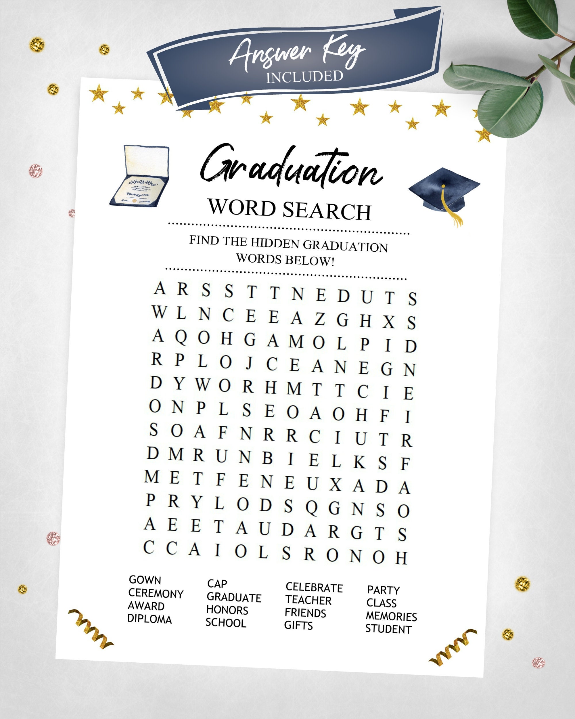 Graduation Word Search. Graduation Party Game. at Home Game. Instant ...